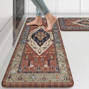 Accents | New Set Of 2 Red Farmhouse Kitchen Mat Antifatigue Cushioned ...